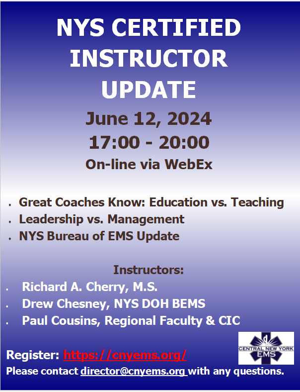 NYS Certified Instructor Update: June 12, 2024, 17:00-20:00 - The ...